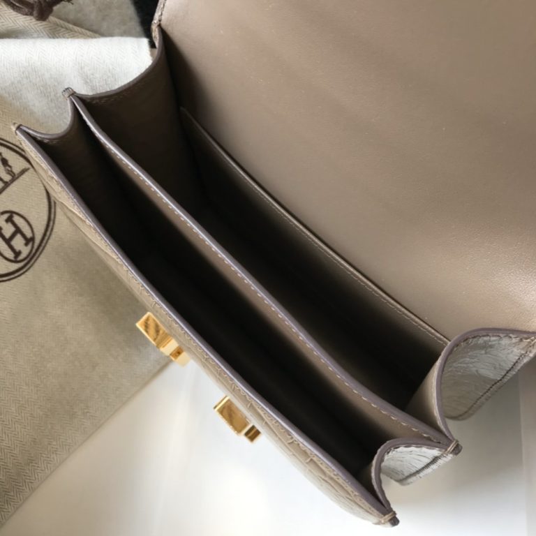 Hermes Constance Bag Mini 18 Etoupe Crocodile Gold Hardware - HoooGoods