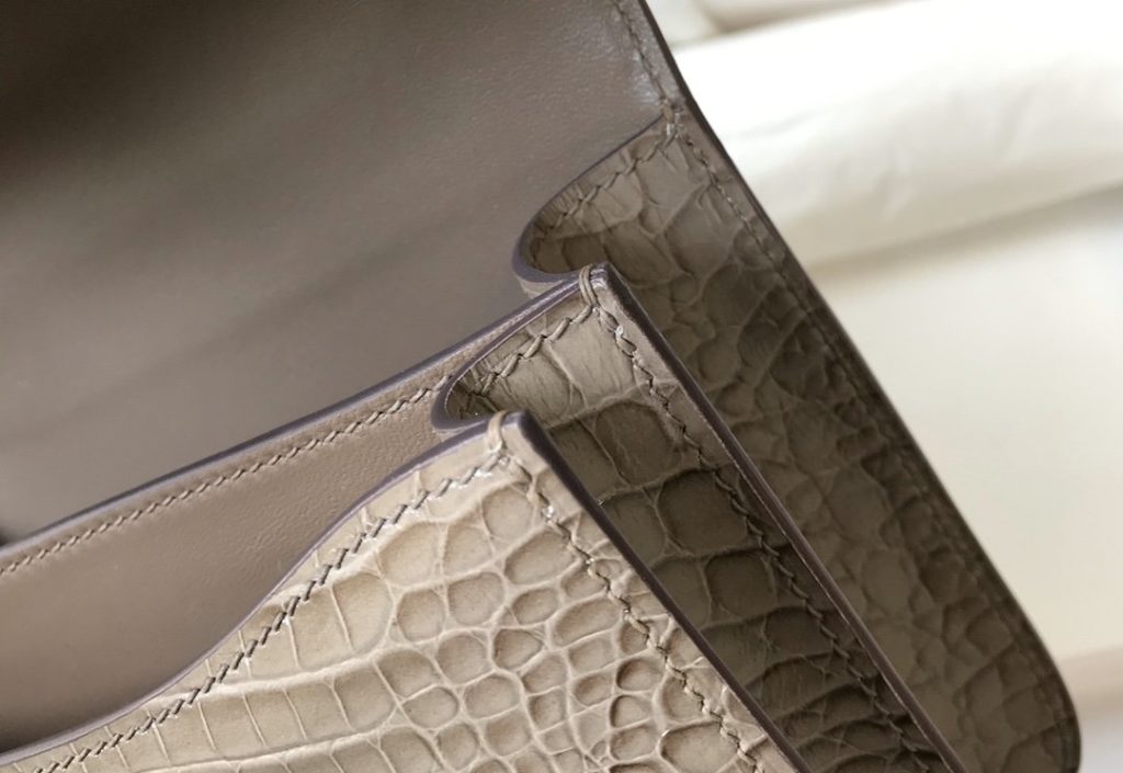 Hermes Constance Bag Mini 18 Etoupe Crocodile Gold Hardware - HoooGoods