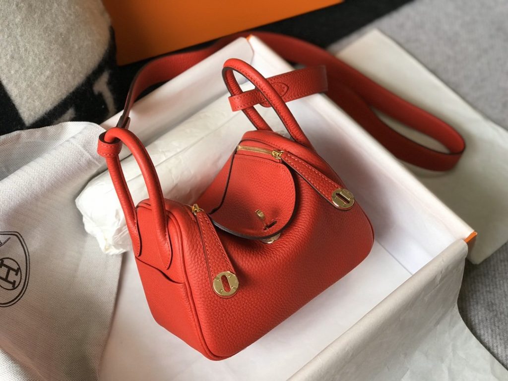 Hermes Mini Lindy 20 Red Taurillon Clemence Silver/Gold Hardware ...