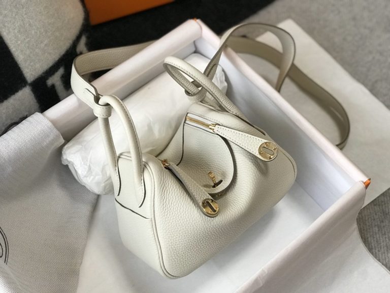Hermes Mini Lindy Gris Perle Taurillon Clemence With Gold/Silver ...