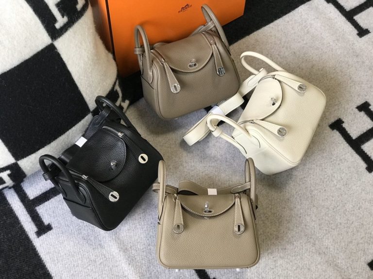 Hermes Mini Lindy Gris Perle Taurillon Clemence With Gold/Silver ...