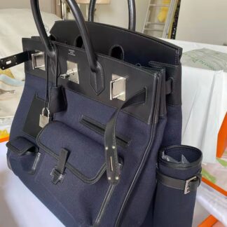 Hermes Birkin HAC Cargo 40 Black Box & Bleu Nuit Canvas With Palladium ...