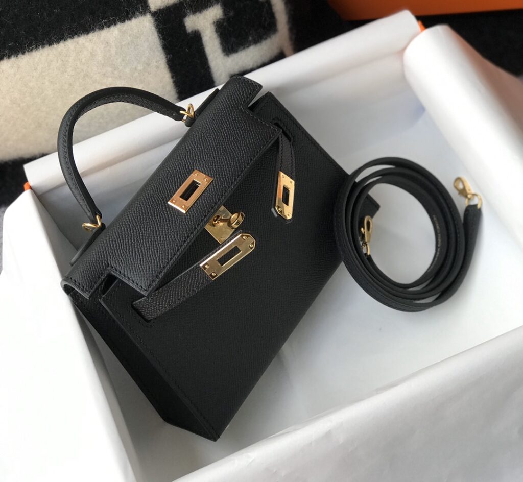 Hermes Kelly Mini II Black Epsom Gold & Palladium Hardware - HoooGoods