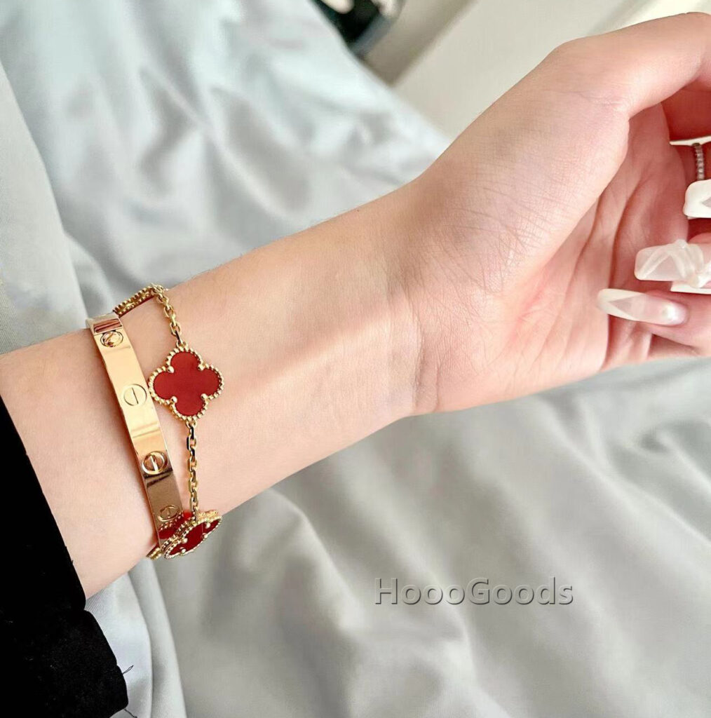 VCA Vintage Alhambra bracelet 5 motifs Carnelian stacking with Cartier ...