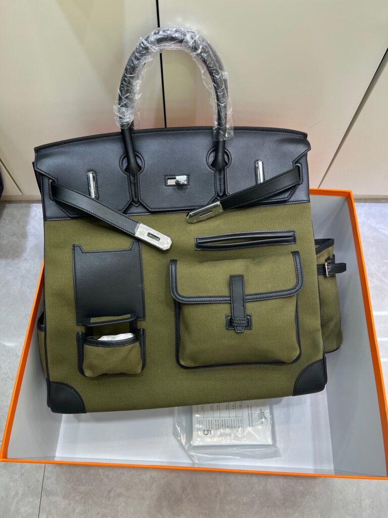 Hermes Cargo HAC 40 Birkin Military Green Canvas & Black Box Calf PHW ...
