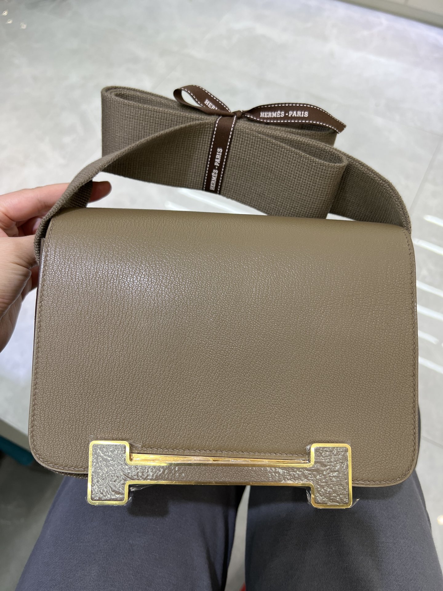 Real 1:1 full handmade Hermes Geta Bag Chevre Mysore in bleu brume ...