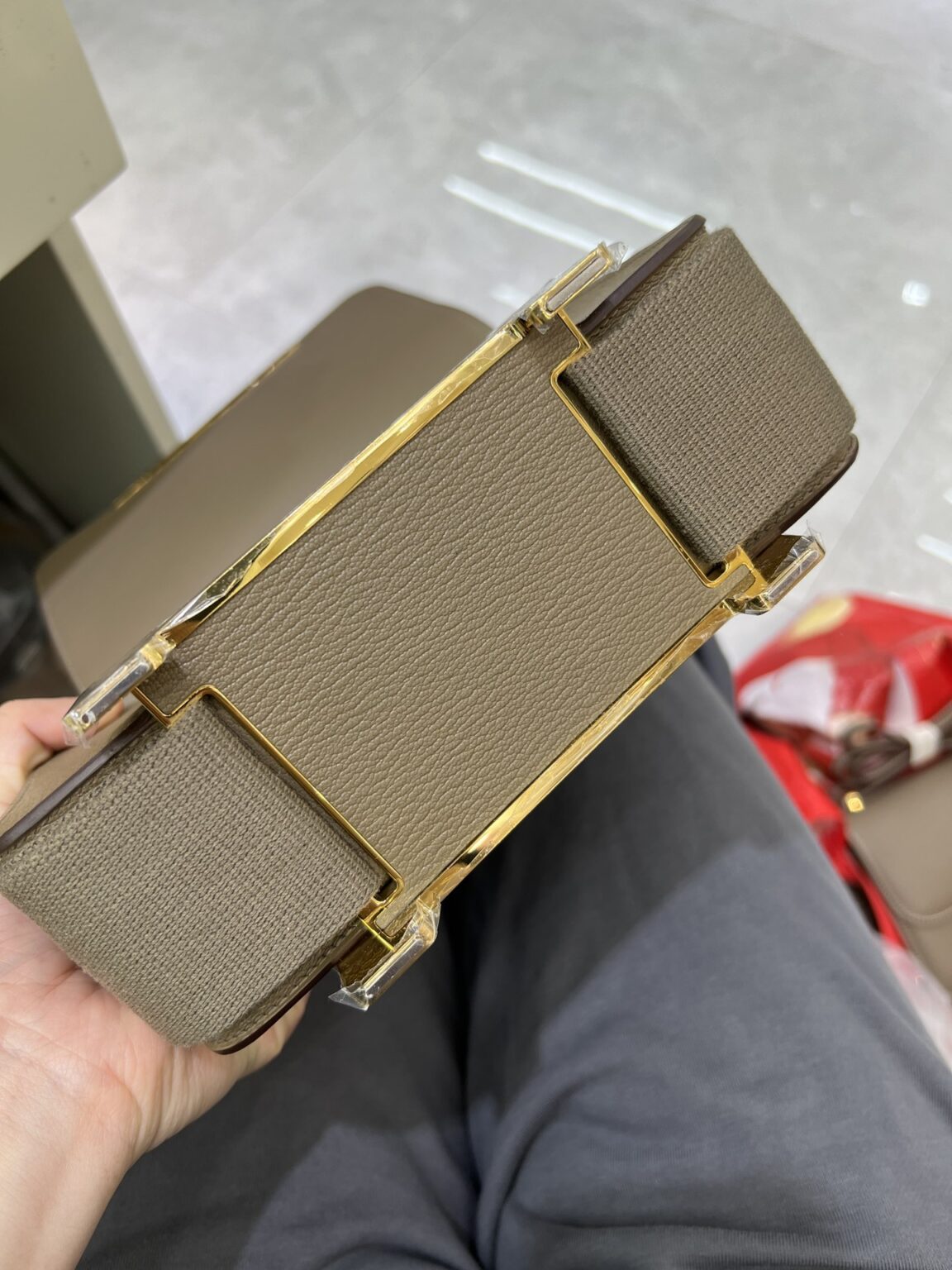 Real 1:1 full handmade Hermes Geta Bag Chevre Mysore in bleu brume ...