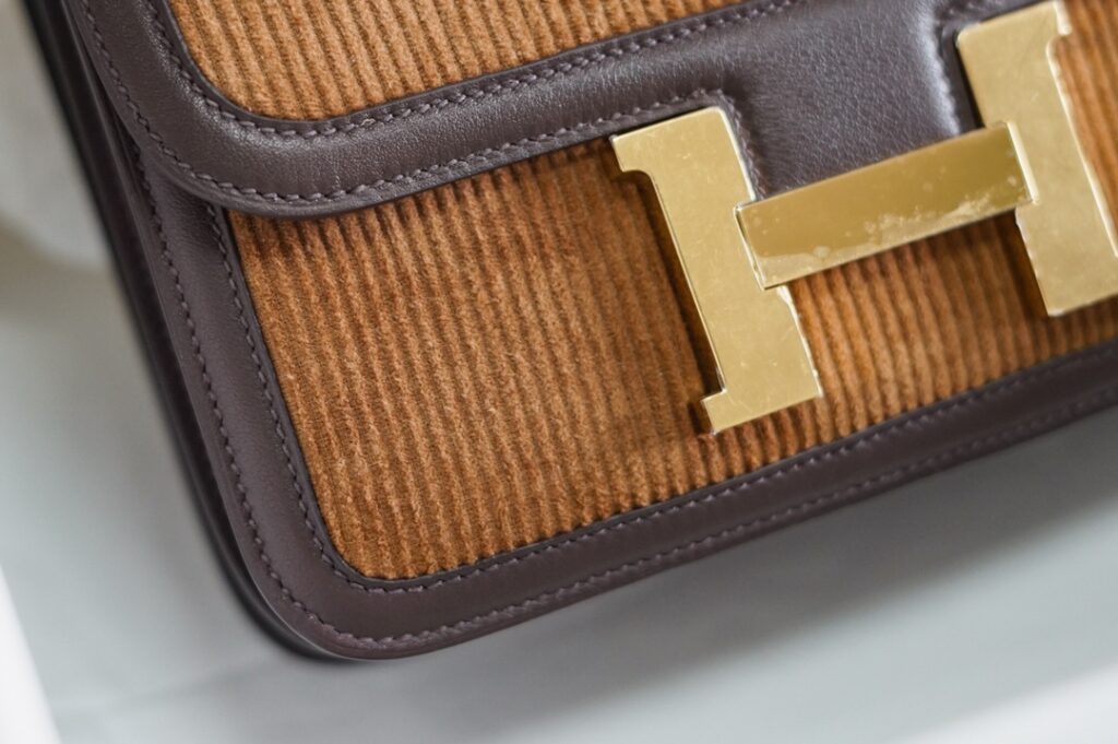 HERMES Constance 24 Corduroy and Swift Blue Marine/Black & Ebene/Tabac ...