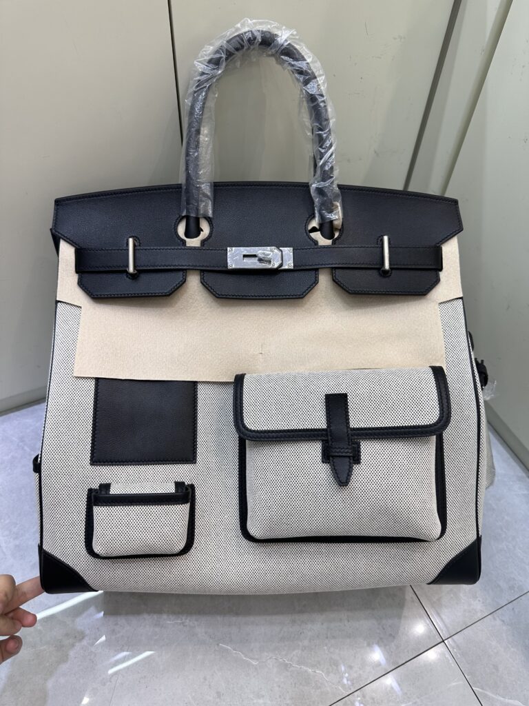 Hermes HAC 40 Cargo Birkin Black Evercalf & Toile with Palladium ...