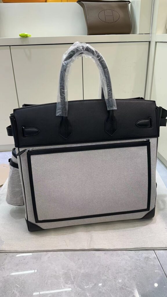 Hermes HAC 40 Cargo Birkin Black Evercalf & Toile with Palladium ...