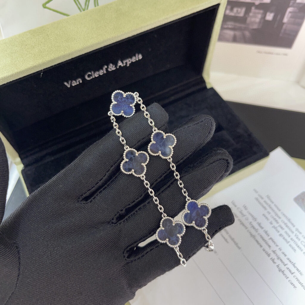 Van Cleef Pietersite VCA Vintage Alhambra 5 Motifs Bracelet White Gold ...